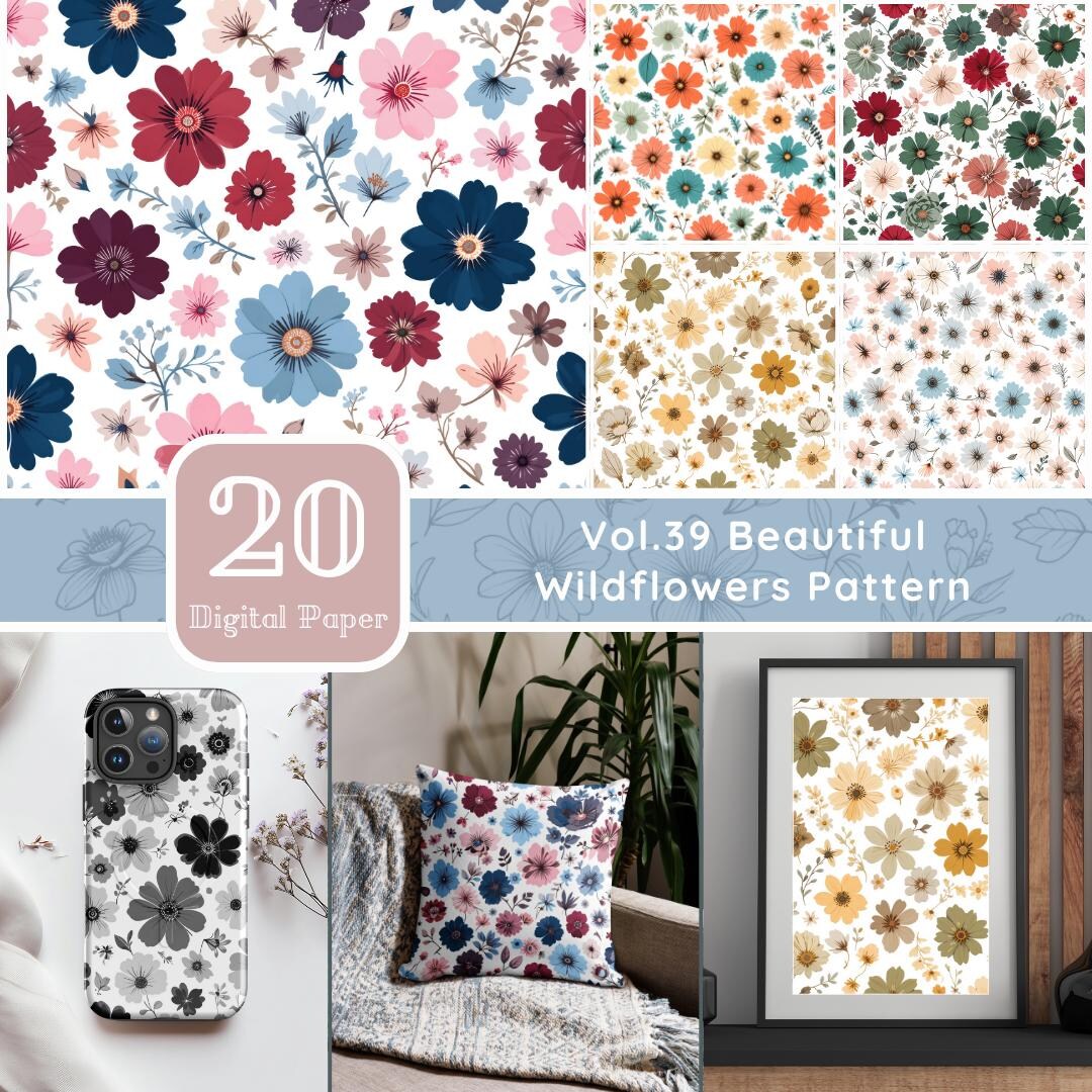 Classic Wildflower Patterns Clipart, Wildflower Seamless Patterns Set ...