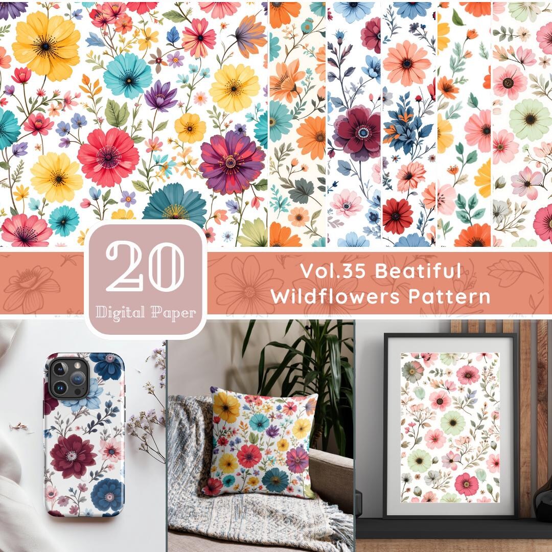 Beautiful Wildflower Patterns Clipart, Wildflower Seamless Patterns Set ...