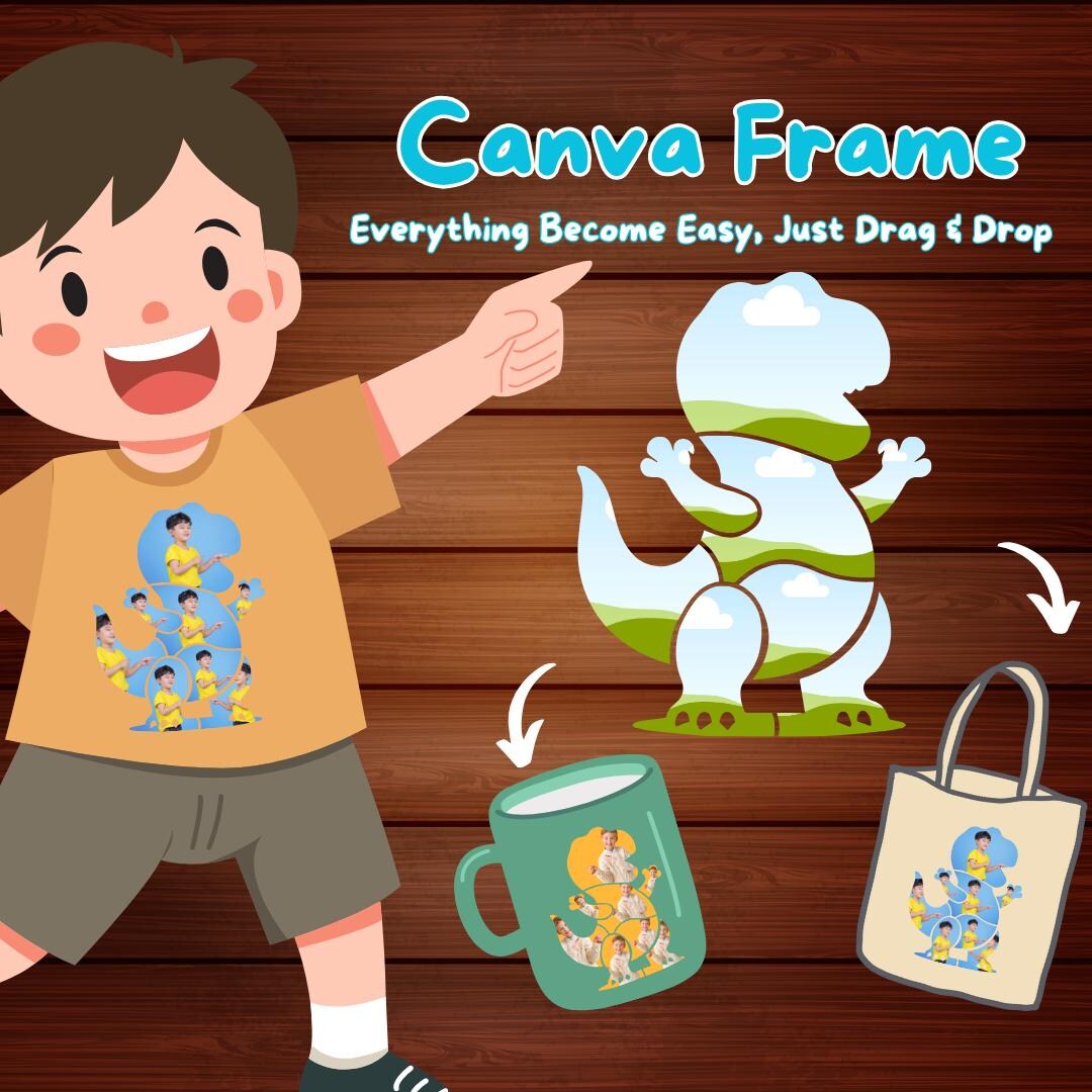 Dinosaur Canva Frame, Photo Collage Canva Frame, Easy Drag and Drop ...