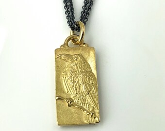 Gold Raven Pendant - Etsy