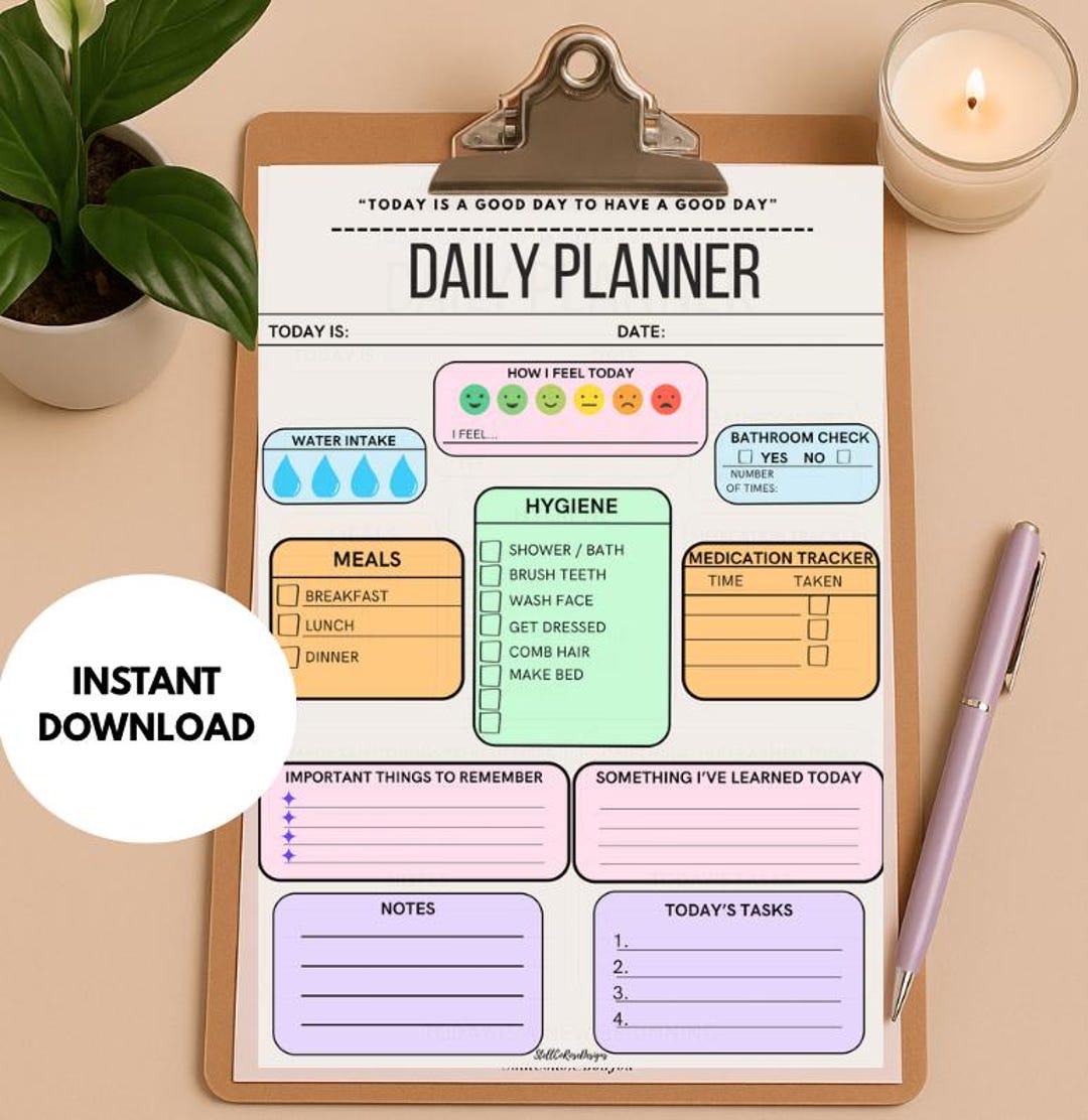 Dementia Caregiver ADHD Digital Daily Planner Log, Printable Daily ...