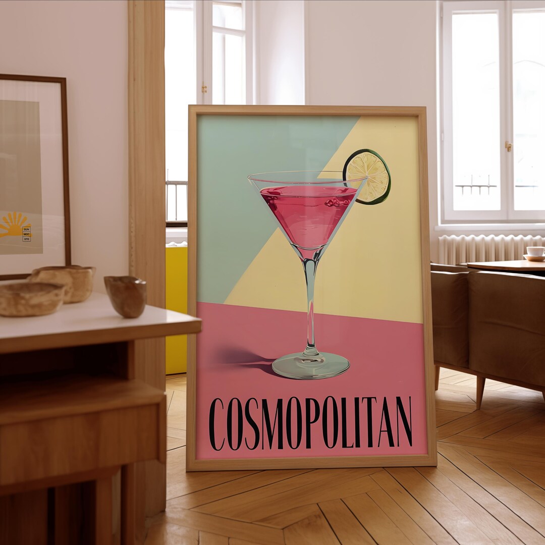 Cosmopolitan Cocktail Poster-retro Watercolor Bar, Signature Drink Sign ...