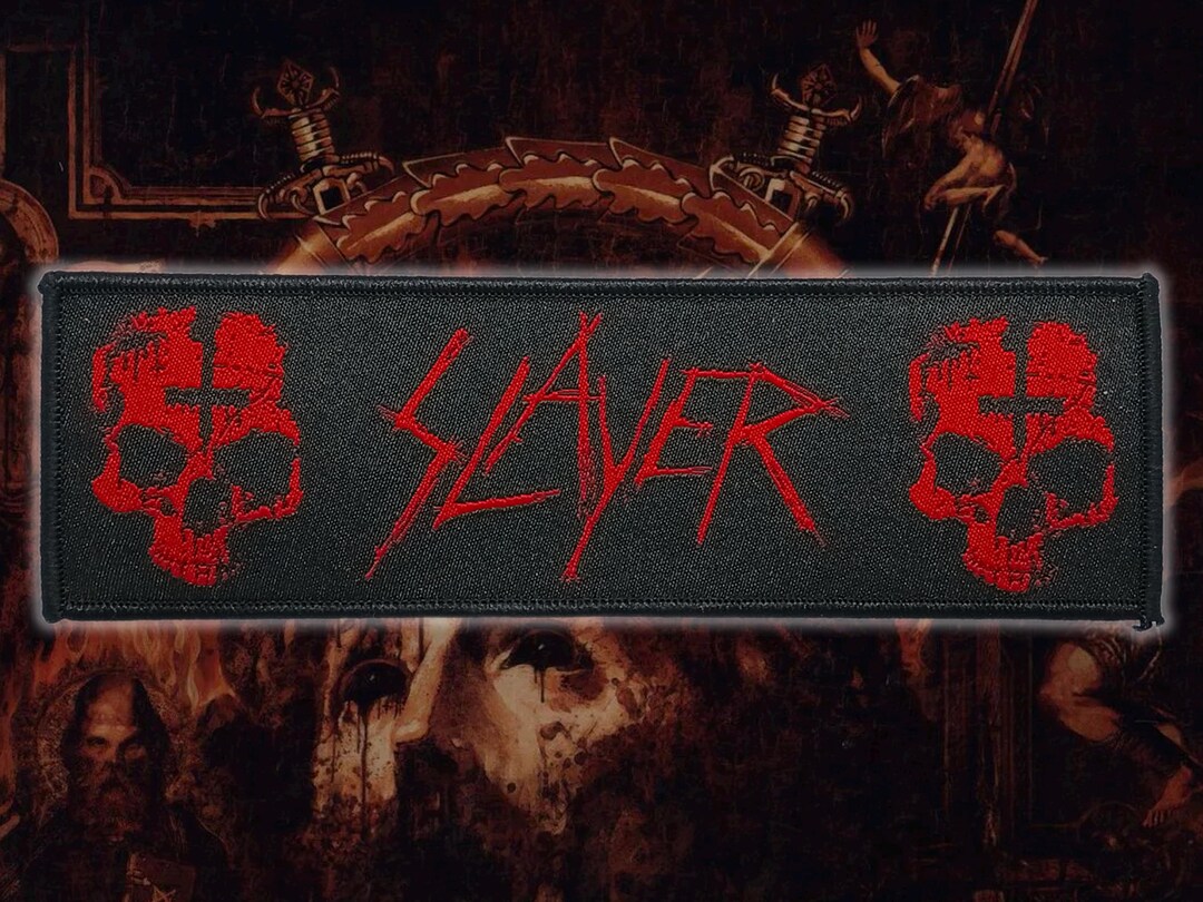 SLAYER 'skull' Strip Woven Patches,thrash Metal Patches,metal Patches ...