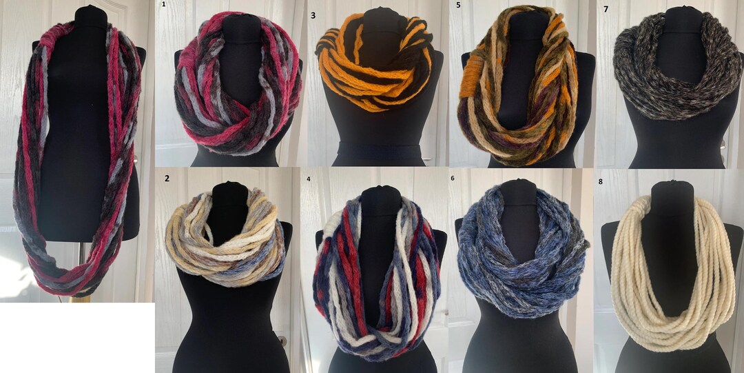 Infinity Wool Scarf, Oversize Cowl Hand Knit Crochet, Very Long Hand ...