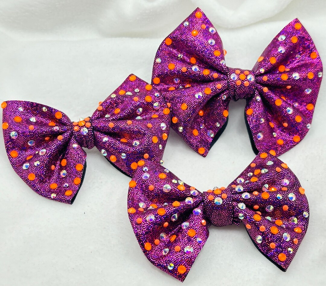 CLEARANCE Raspberry Hologram Spandex Hair Barrette Bow Fun Neon Orange ...