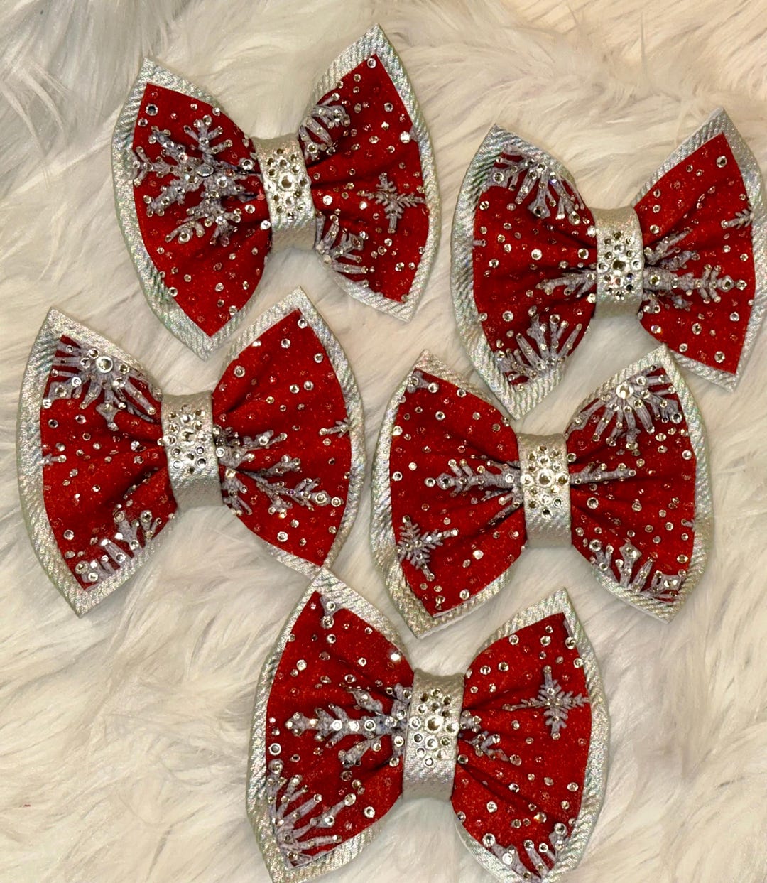 Christmas Snowflakes Flurries Hair Barrette Double Bow Crystal ...