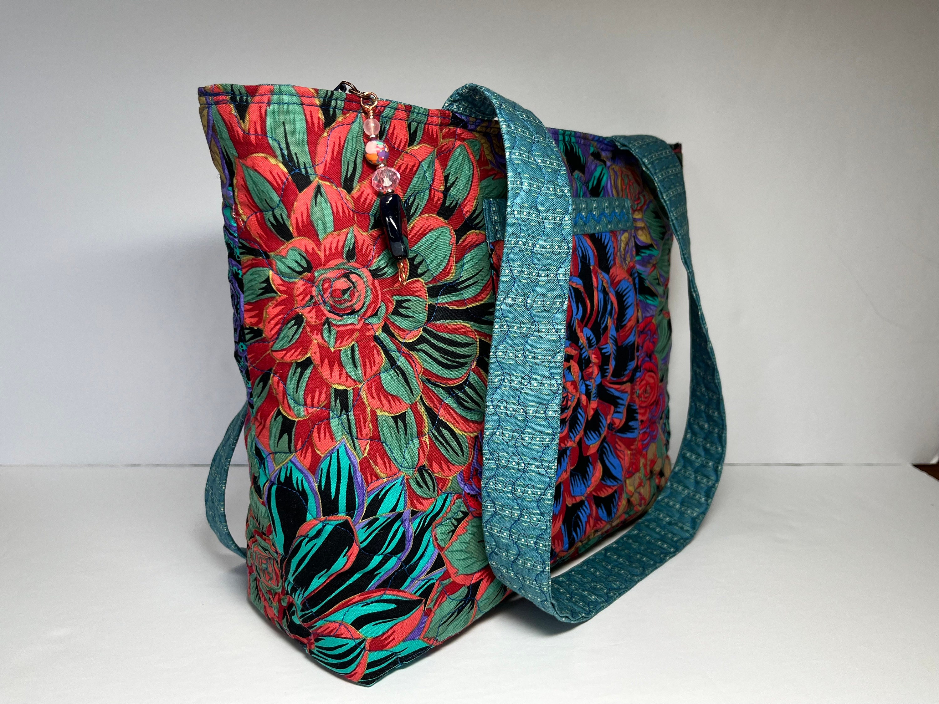 Handmade Quilted Purse, Multi-colored Cloth Purse, Flower Painted Purse ...