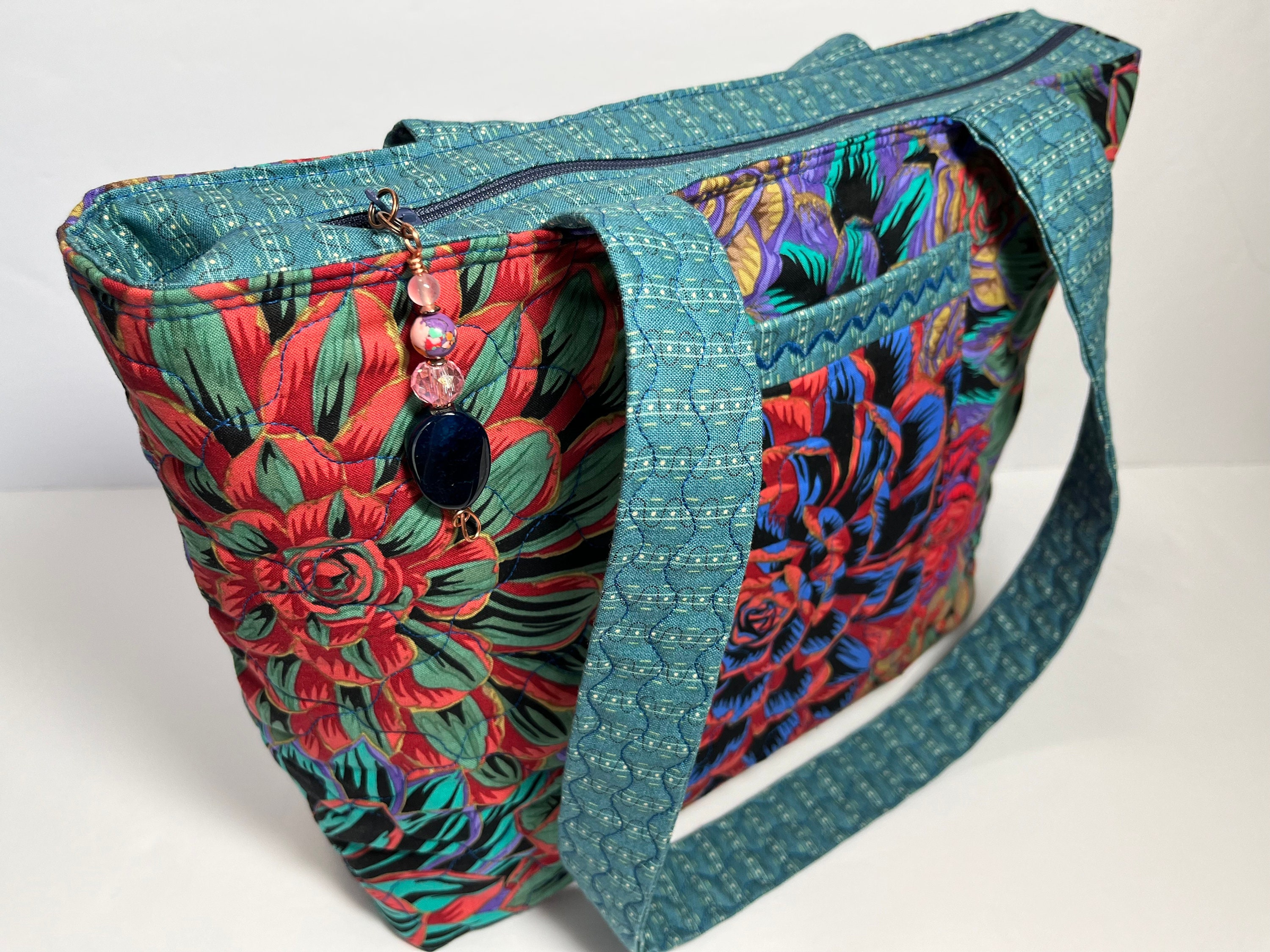 Handmade Quilted Purse, Multi-colored Cloth Purse, Flower Painted Purse ...