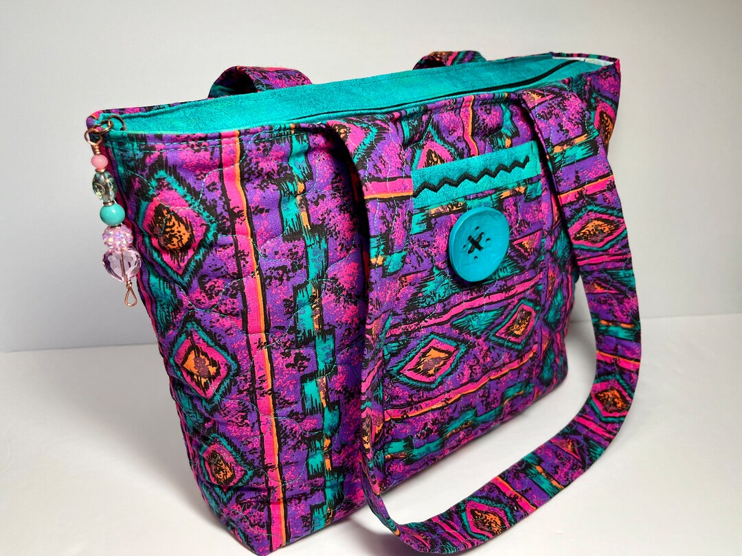 Handmade Quilted Purse, Indian Print Purse, Many Pockets Purse, Bright ...