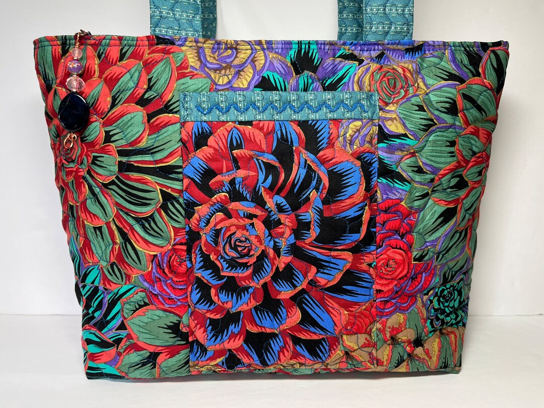 Handmade Quilted Purse, Multi-colored Cloth Purse, Flower Painted Purse ...