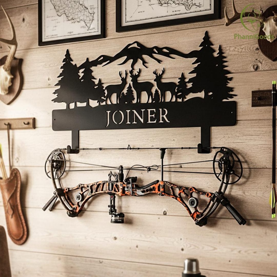 Vintage Deer Bow Holder,custom Hunting Scene Wall Rack,rustic Archery ...