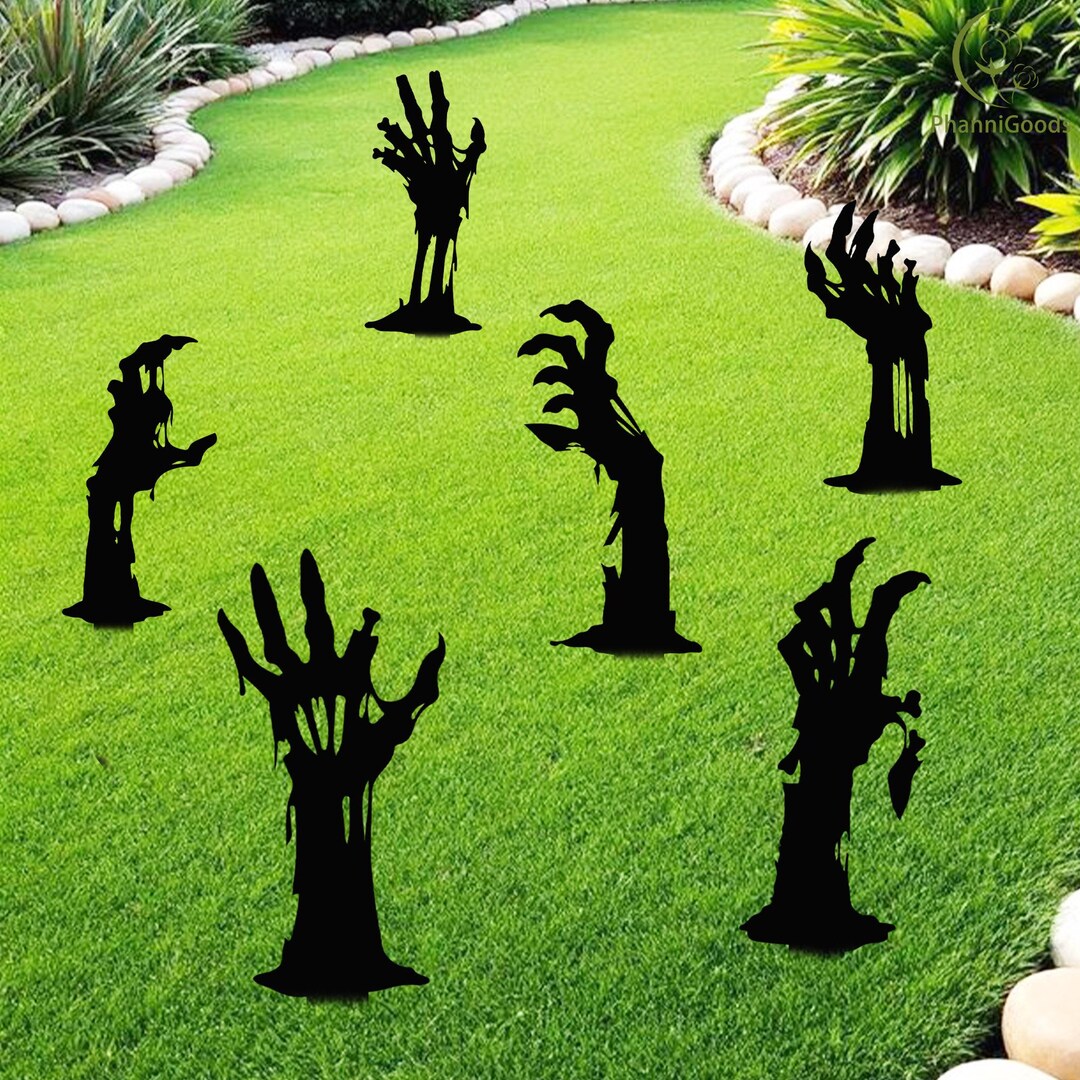 Set of 6 Zombie Hands Sign,halloween Garden Metal Decor,halloween Art ...