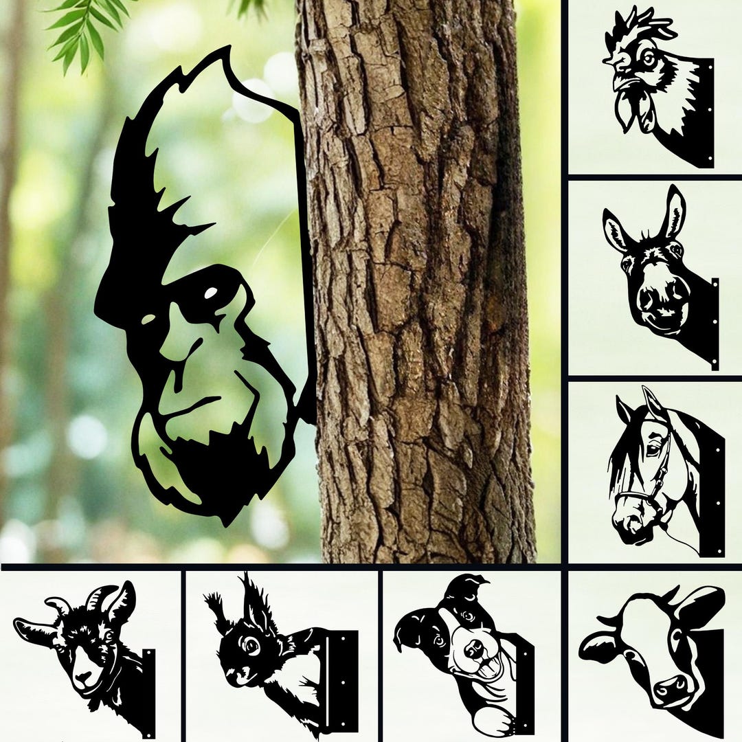 Peek-a-boo Animal Metal Sign,animal Wall Art,bigfoot Metal Plaque ...
