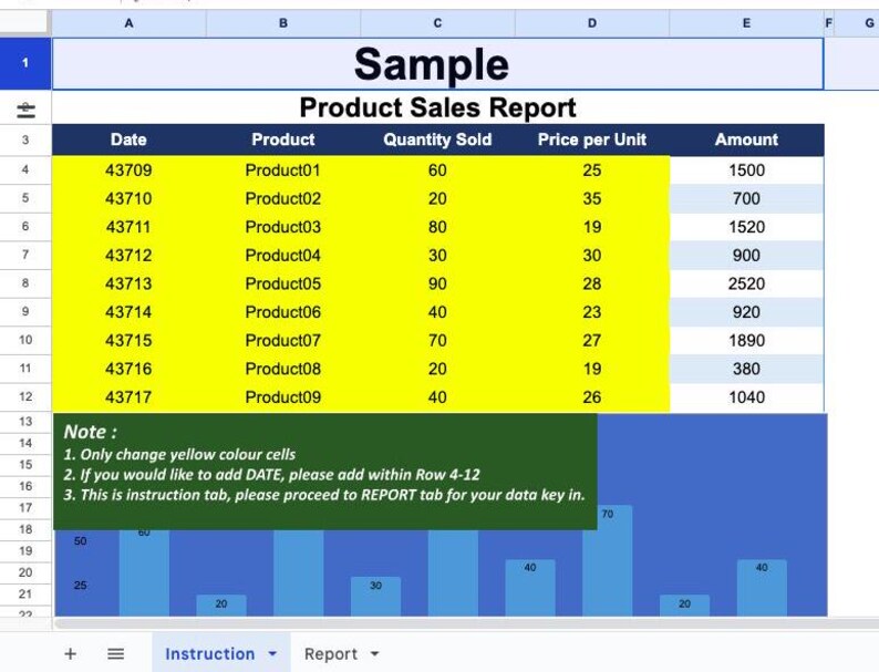 Product Sales Report - Spreadsheet - Etsy