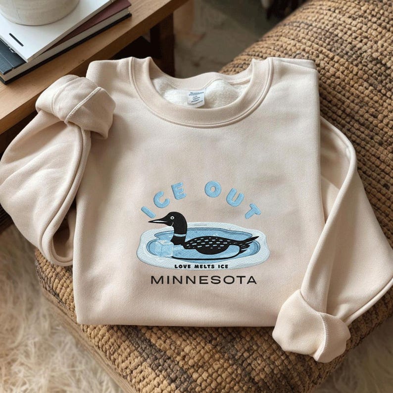 Ice Out Minnesota Embroidery Design, Loon on Frozen Lake, Love Melts ...