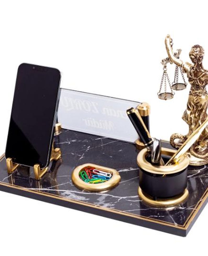 Side Themis Statue Office Desktop Nameplate Set Marble Patterned Wooden ...