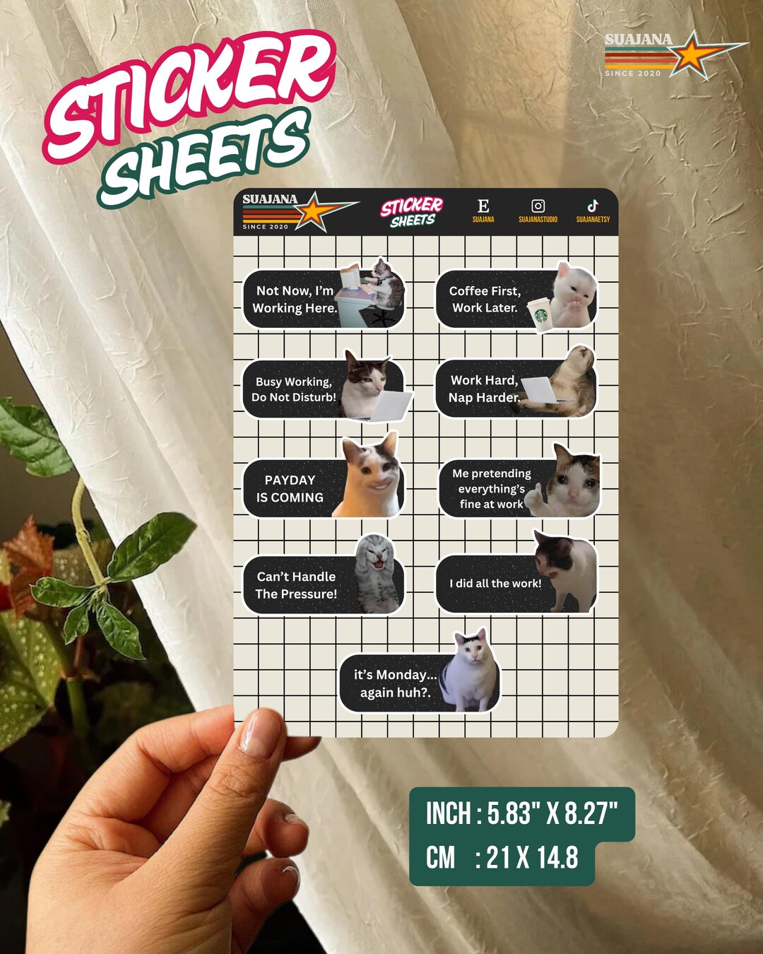 Funny Work Cat Meme Stickers | Office Humor Decals | Coffee & Monday ...