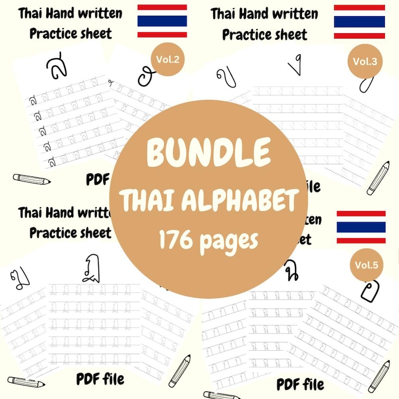 Thai Alphabet Tracing Worksheet Bundle: Hand Lettering Practice ...