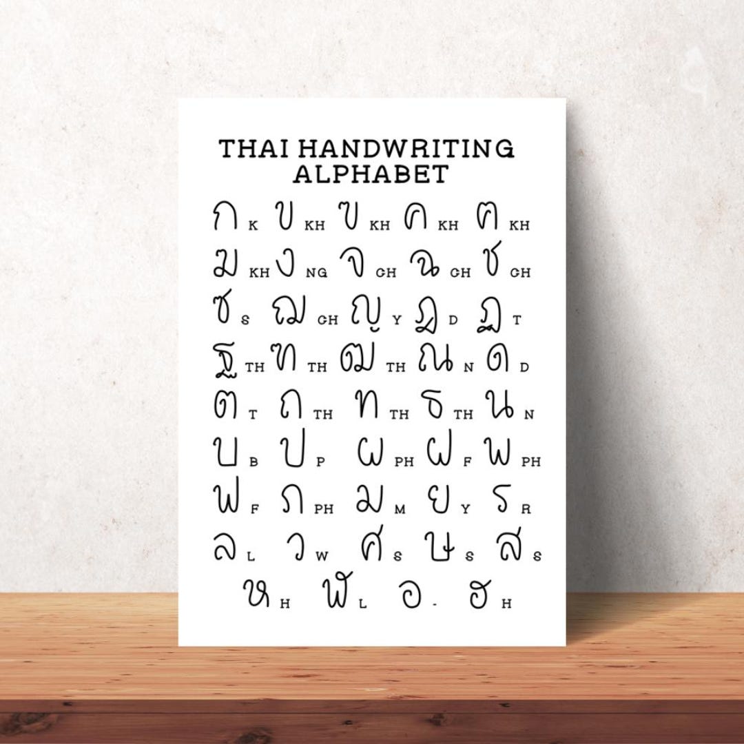 Thai Alphabet Poster, Thai Character Wall Art, Thai Hand Written ...