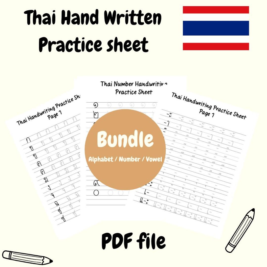Thai Alphabet Tracing Worksheet, Thai Number Hand Lettering Practice ...