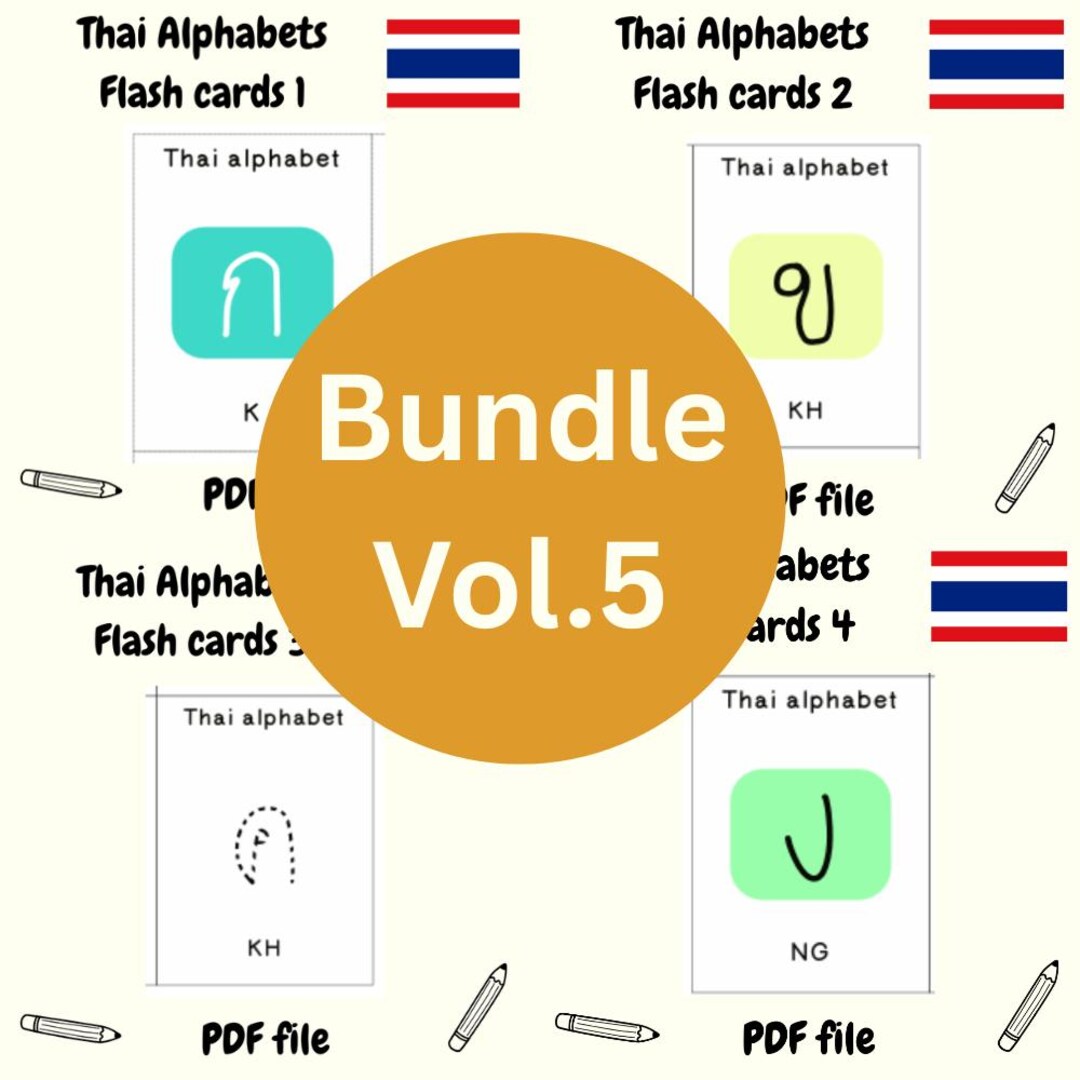 Bundle Thai Flash Card#1-4, Thai Hand Written, Learning Thai, Printable ...