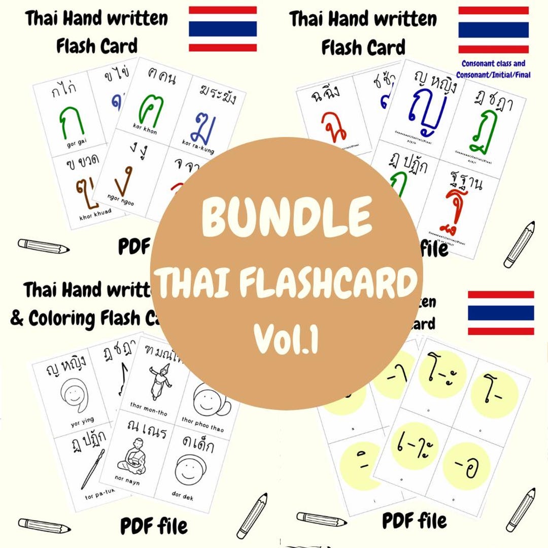 Bundle Thai Flash Card, Thai Hand Written, Thai Alphabet Reading, Thai ...