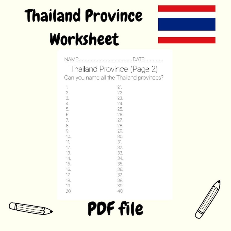 Thailand Province Map Worksheet, Thai Geography: Practice Sheet (PDF ...