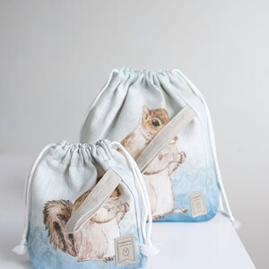 Small WIP Project Bag With Knitter With Squirrel Print and Blue ...