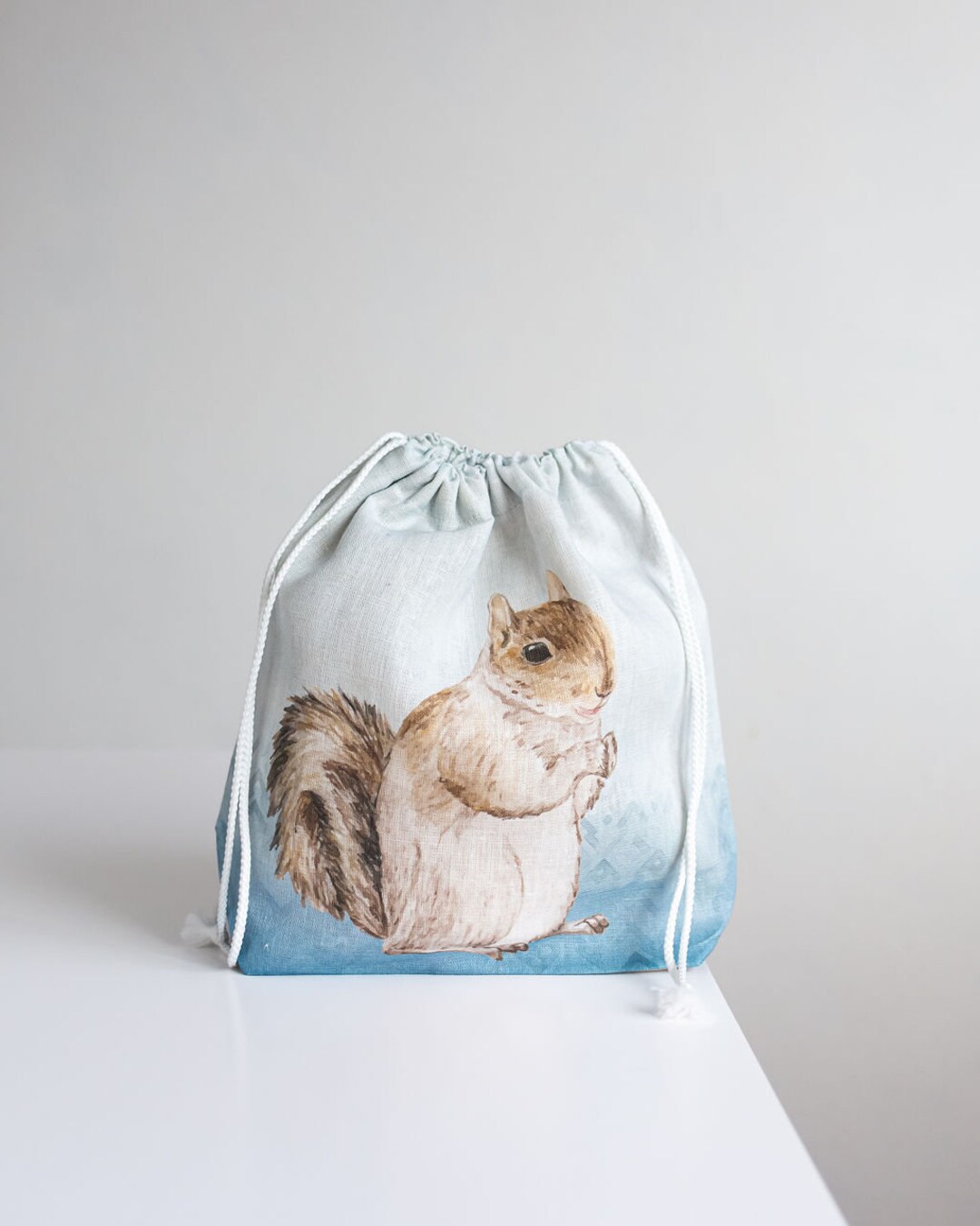 Small WIP Project Bag With Knitter With Squirrel Print and Blue ...