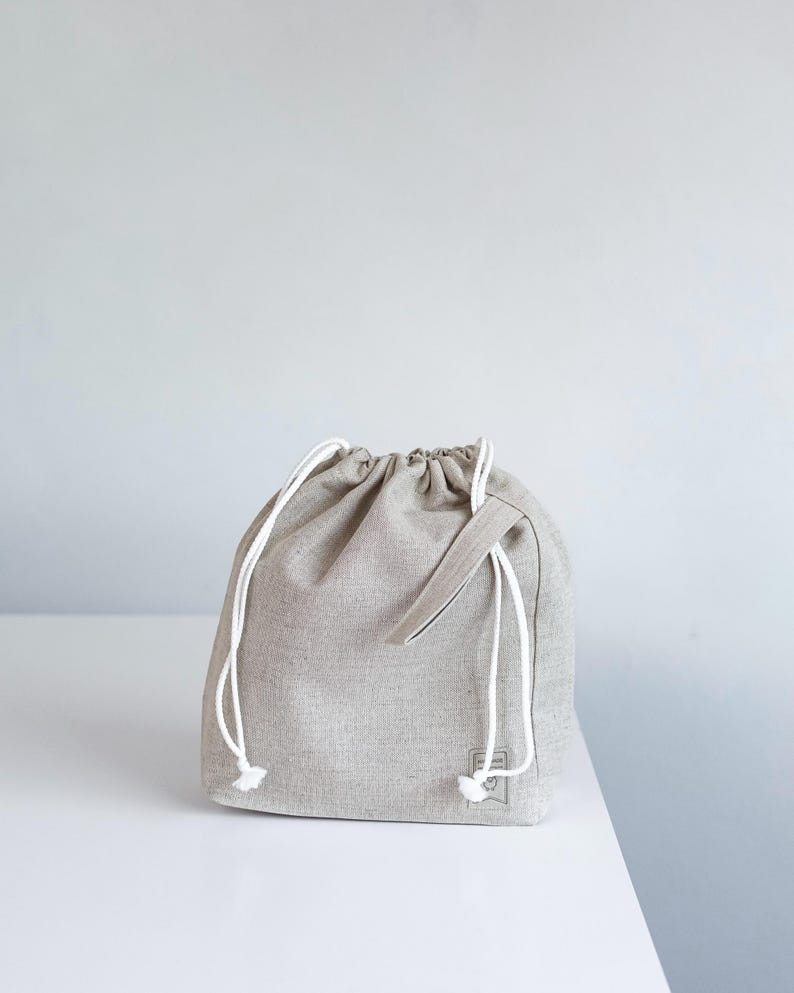 Small, Medium and Large Natural Grey Linen Drawstring Project Bags. Set ...