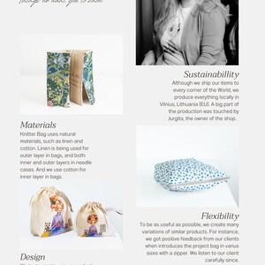 Small, Medium and Large Natural Grey Linen Drawstring Project Bags. Set of 3 Linen Knitter ...