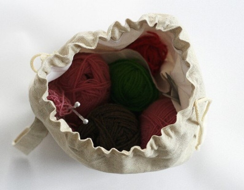 Small, Medium and Large Natural Grey Linen Drawstring Project Bags. Set ...