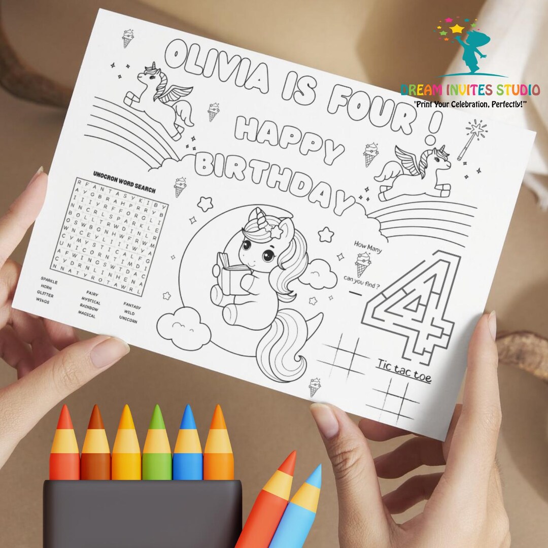 Unicorn Birthday Party Activity Sheet | Unicorn Rainbow Themed Party ...