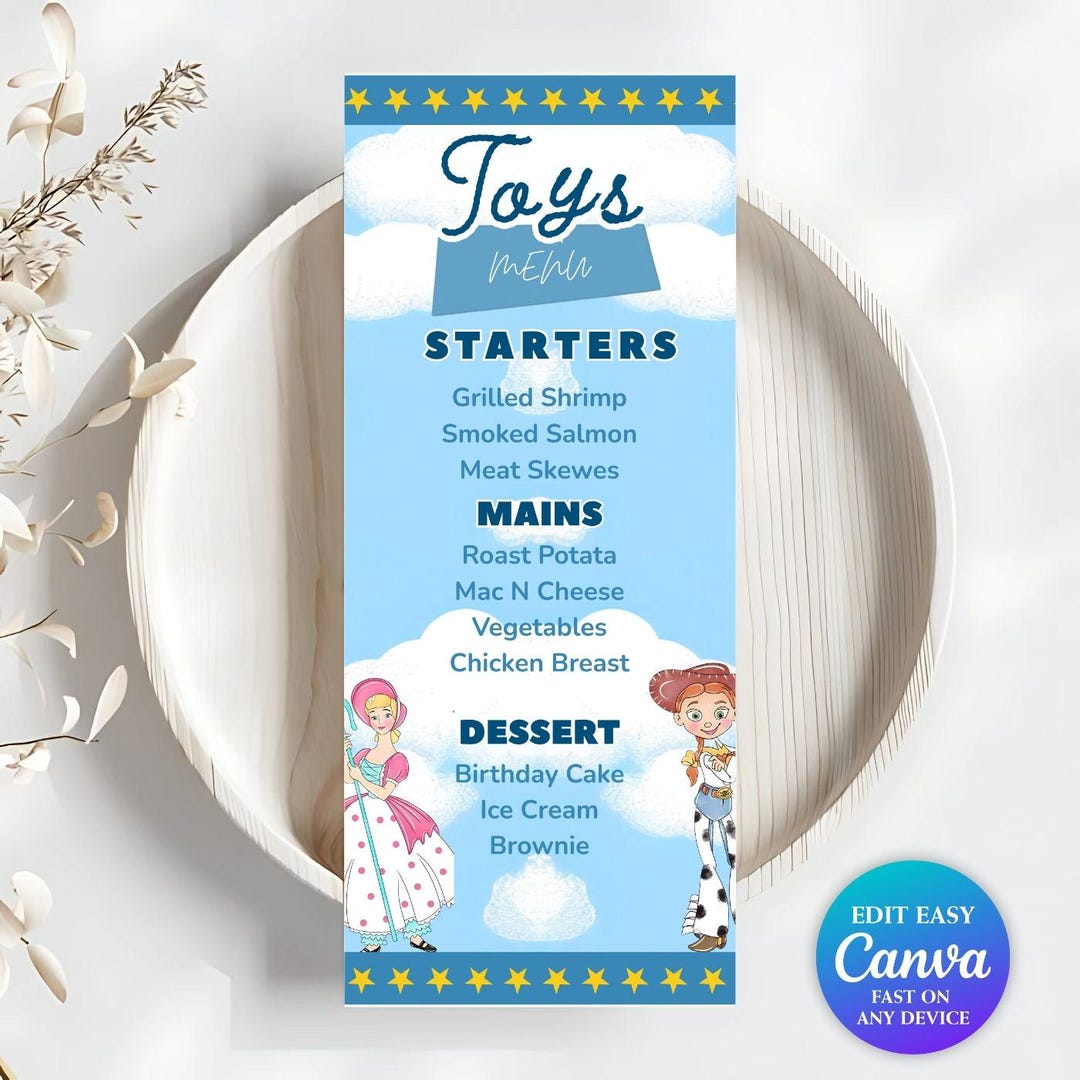 Editable Toy Story Birthday Party Menu Template | Printable Watercolor ...