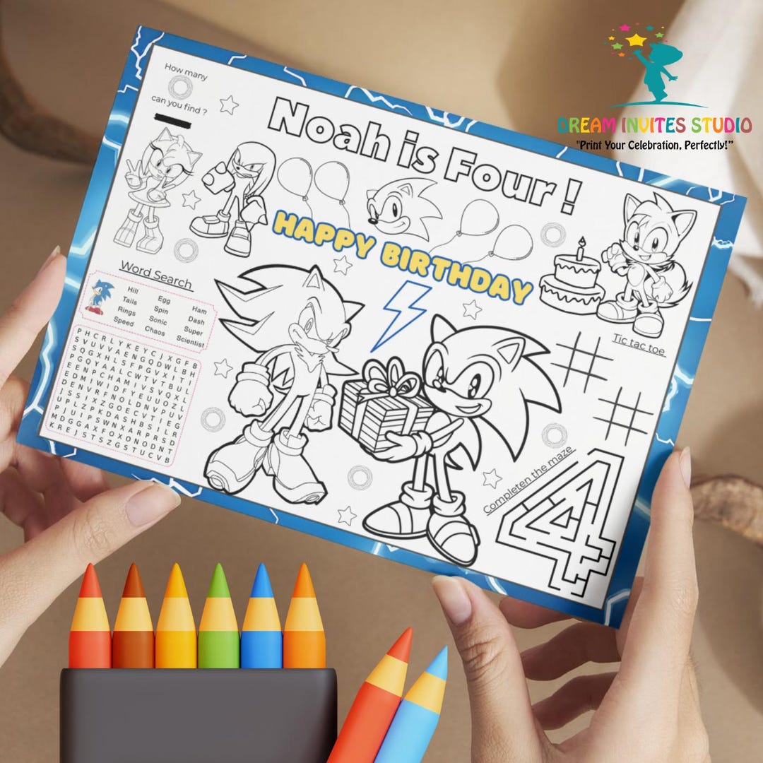 Sonic Birthday Activity Placemat | Birthday Party Acitivity Sheet Kids ...