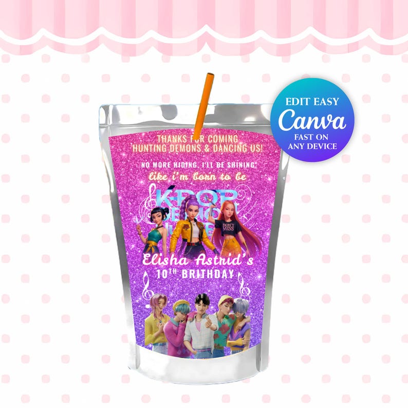 Editable K-pop Demon Hunters Capri Sun Template | Kpop Snack Wrapper ...