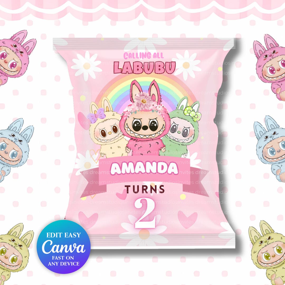 Editable Labubu Chip Bag Canva Template | Printable Party Favor ...