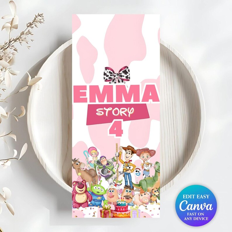 Editable Toy Story Birthday Party Menu Template | Printable Pink Toy ...