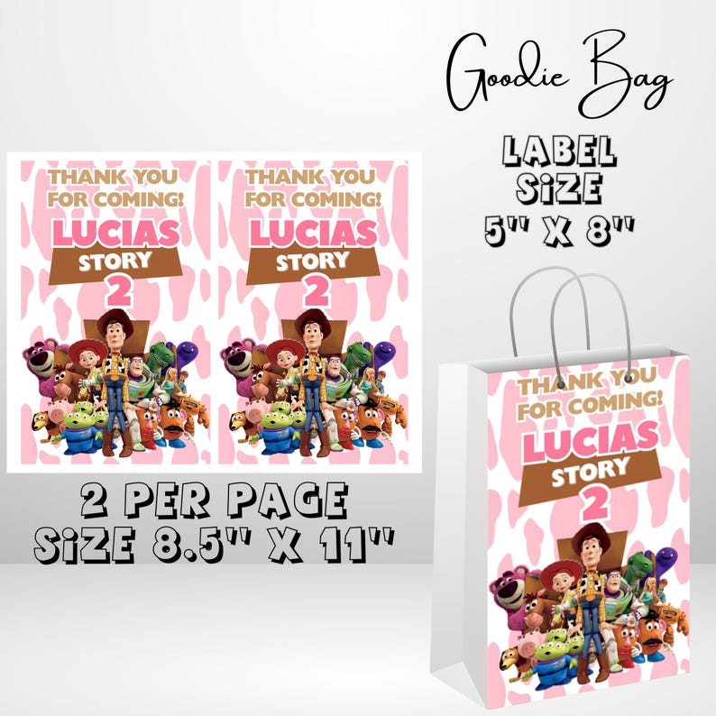 Toy Story Girl 2nd Birthday Editable Party Favor Labels Toy Story Chip ...