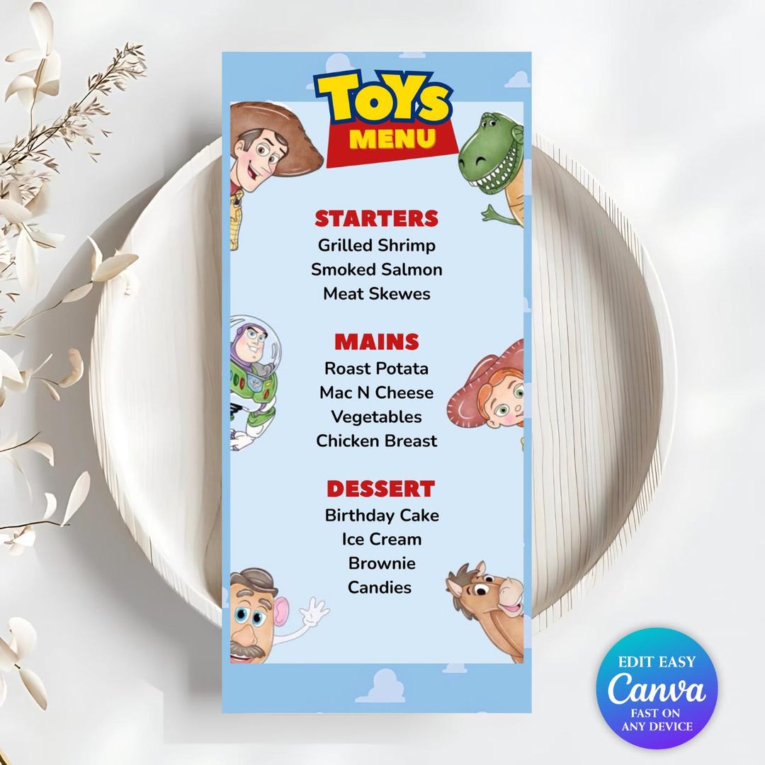 Editable Toy Story Birthday Party Menu Template | Printable Toy Story ...