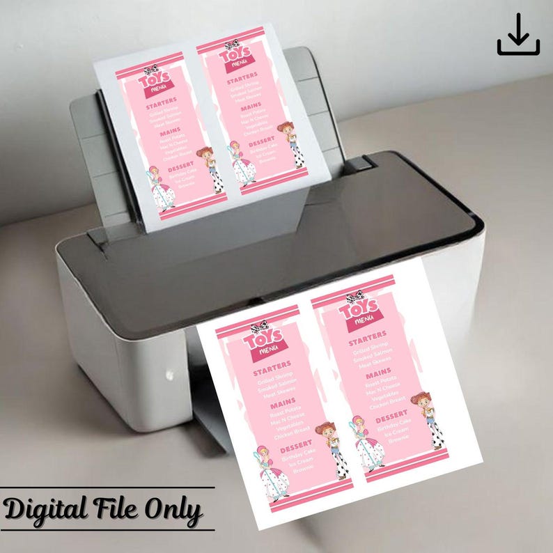 Editable Toy Story Birthday Party Menu Template | Printable Pink Toy ...