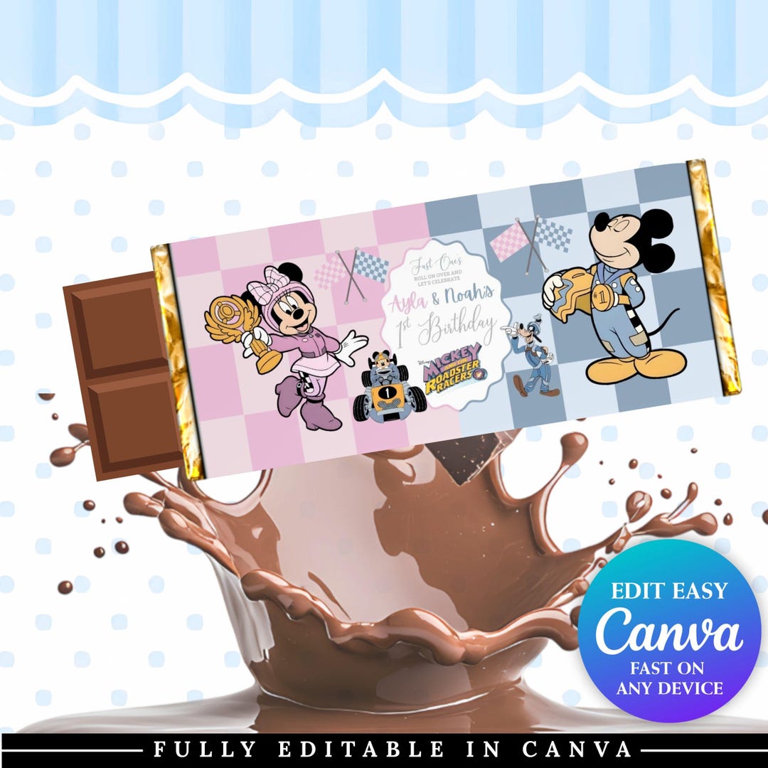 Mickey Minnie Twins Chocolate Bar Wrapper, Twin Birthday Party Favor ...