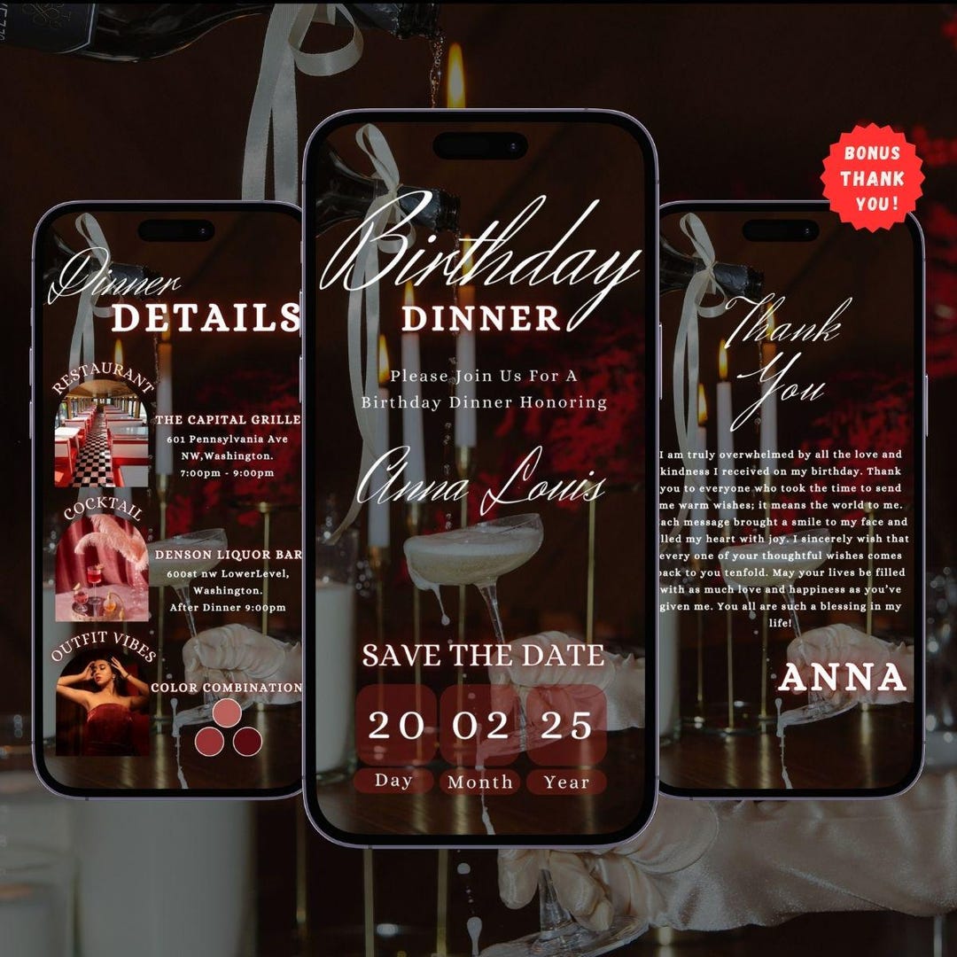 Animated Birthday Dinner Invitation, DIY Template Design, Men's Party ...
