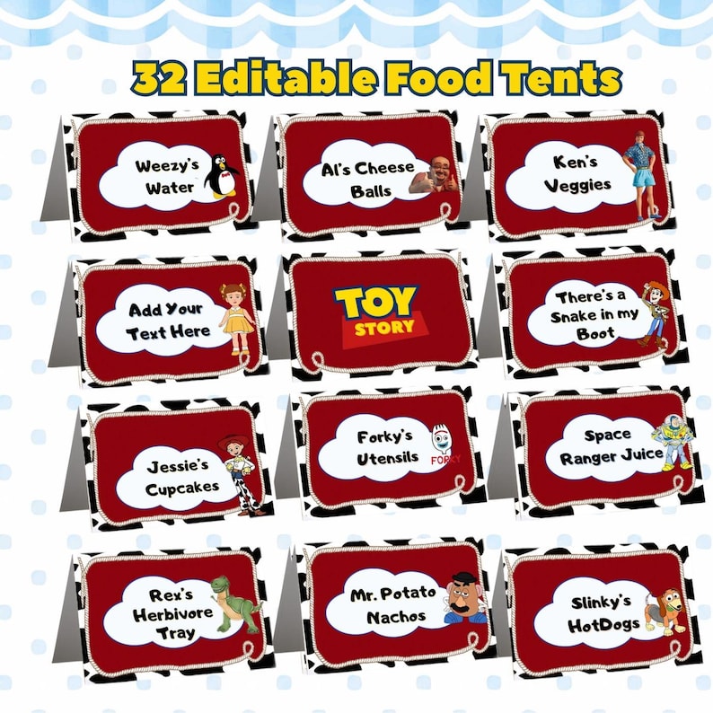 32 Toy Story Birthday Party Food Labels Name Tags | Editable Table ...