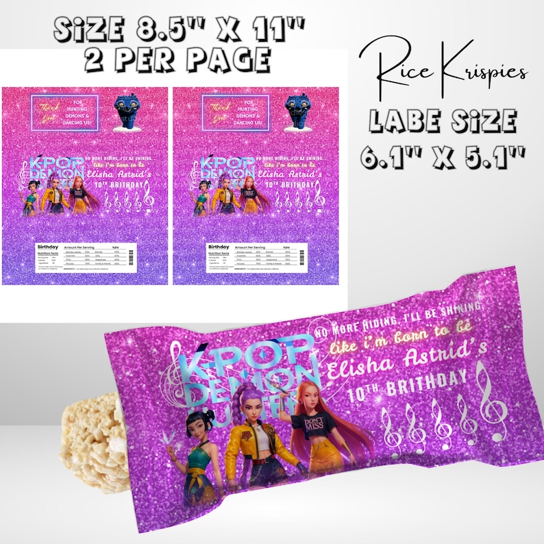Editable K-pop Demon Hunters Rice Krispy Template | Kpop Snack Wrapper ...