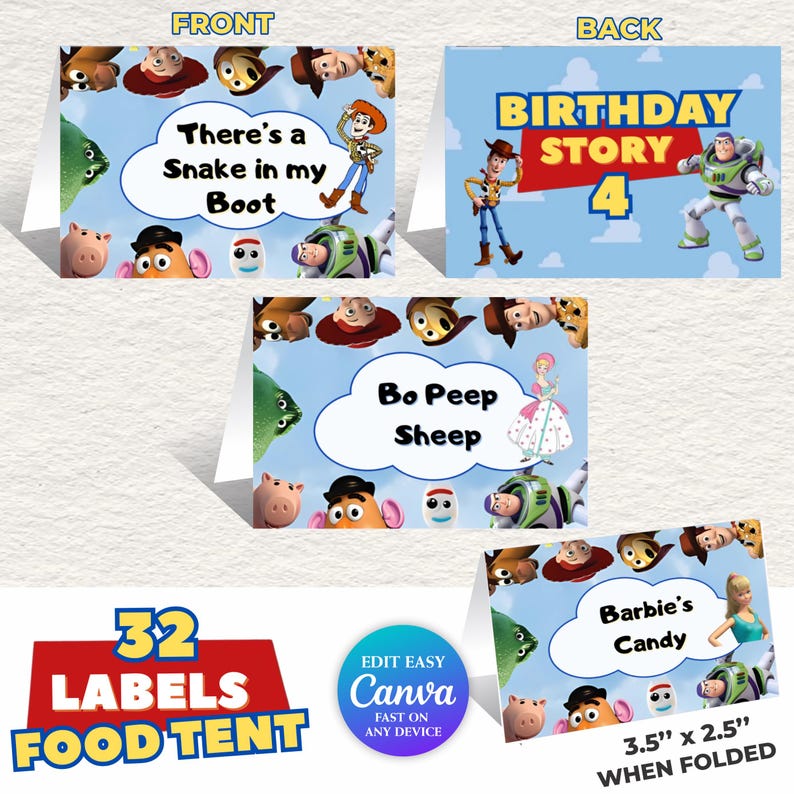 32 Toy Story Birthday Party Food Labels & Name Tags | Editable Table ...