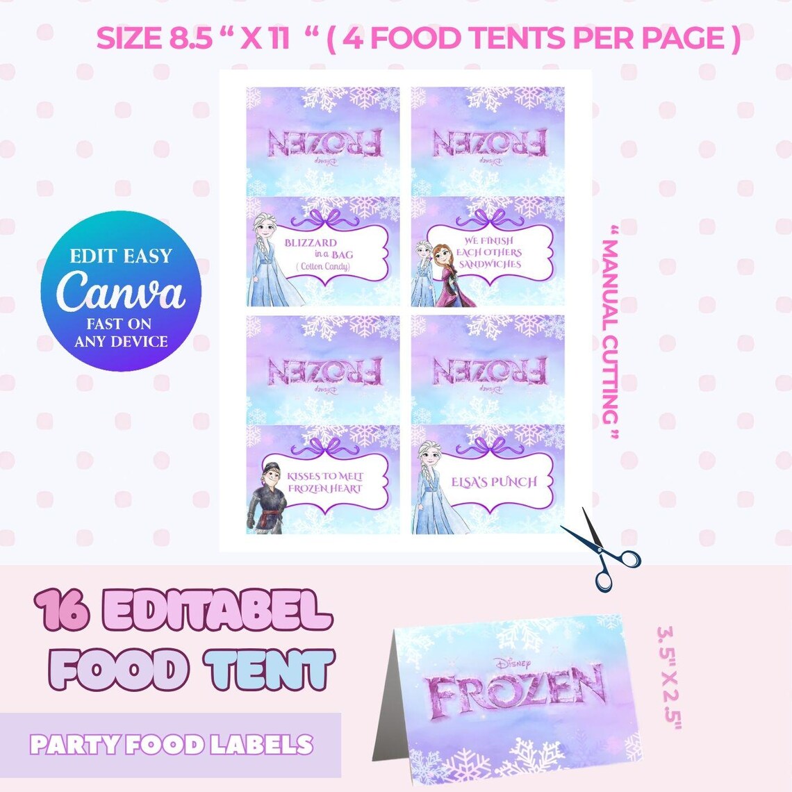 Editable Frozen Party Food Labels Tents | Elsa Anna Place Cards Frozen ...