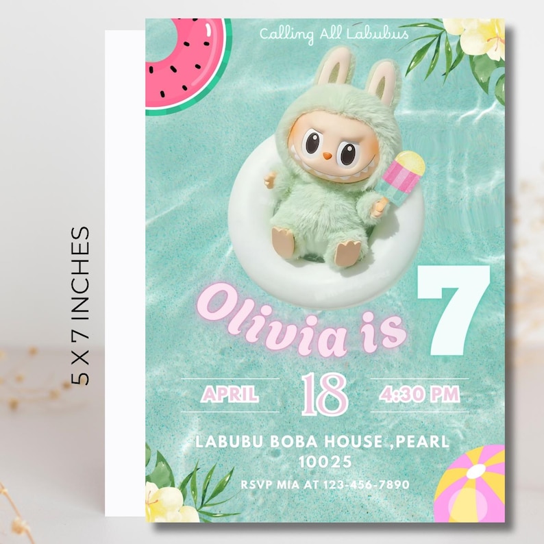 Labubu Pool Party Birthday Invitation |editable Kawai Monster Invite ...