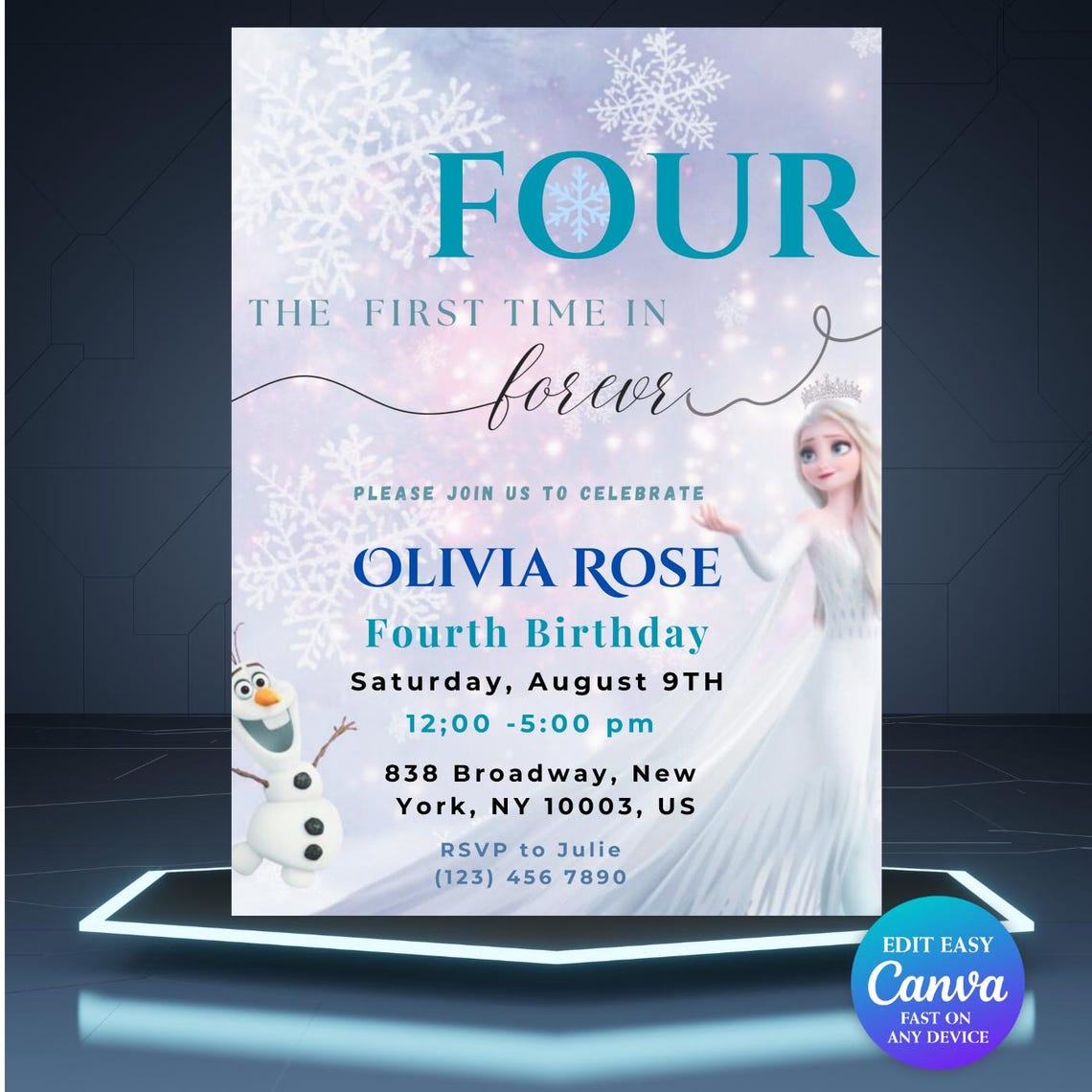 Elsa Birthday Invitation Princess Elsa Invite Frozen Fourth Birthday ...