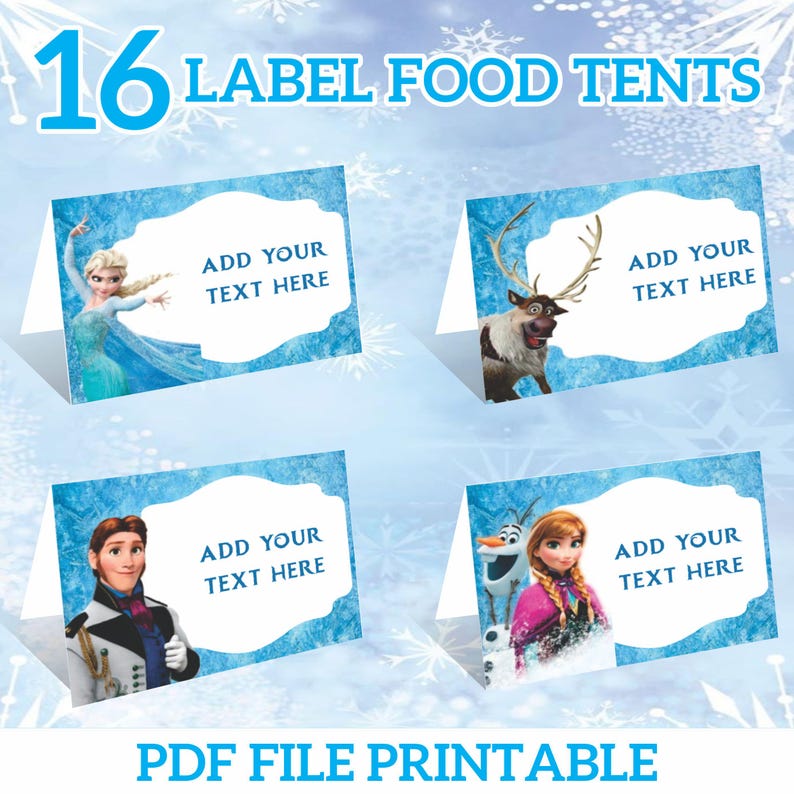 Editable Frozen Party Food Labels - Tents | Elsa & Anna Place Cards ...
